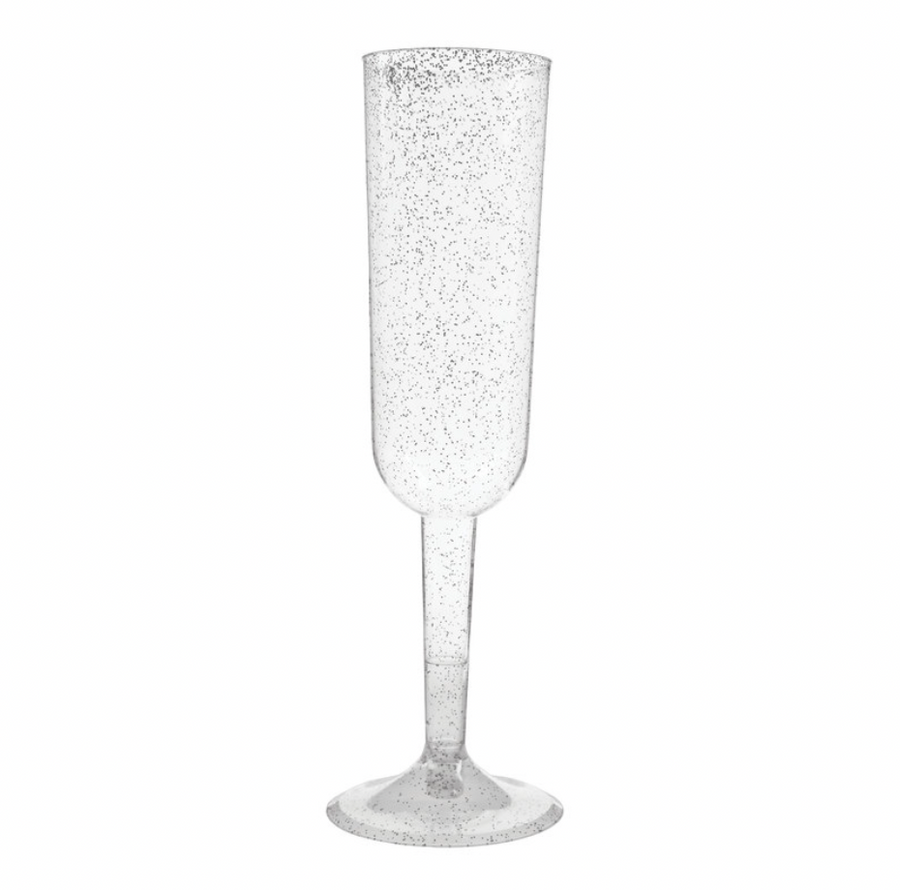 Silver Glitter Plastic Champagne Flute | Team Hen UK Party Essentials